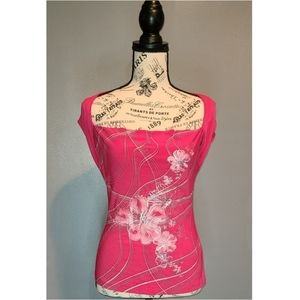 Body Central | Tops | Body Central Pink Metallic Floral Cap Sleeve Top ...